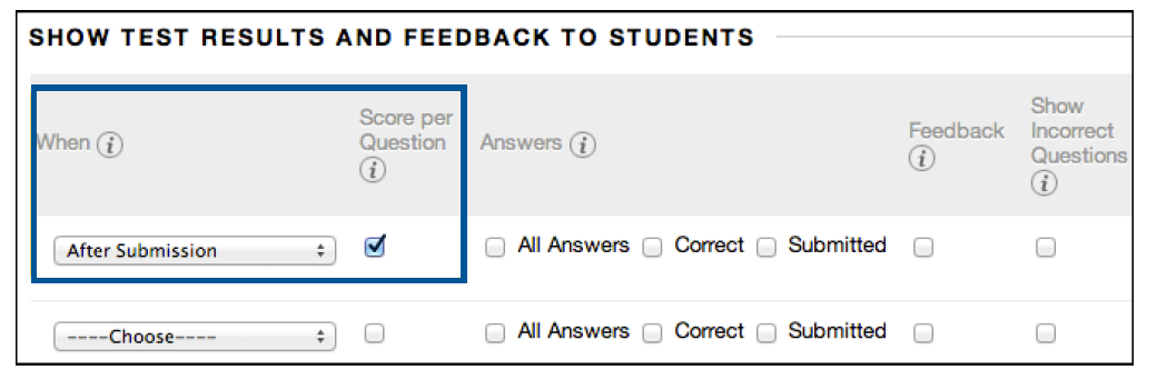 Displaying Test Results and Feedback Options